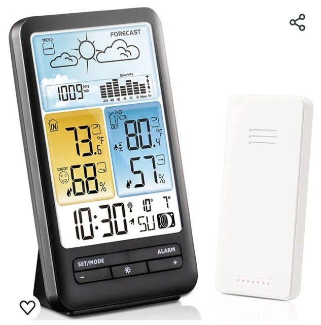 WEATHER STATIONS INDOOR Outdoor Thermometer Wireless Color Display... £ ...