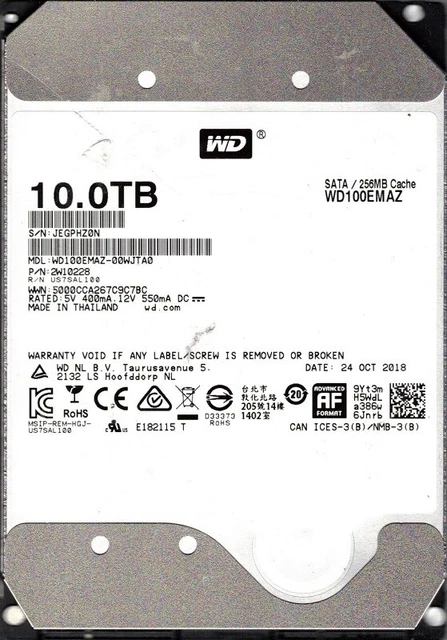 WD100EMAZ-00WJTA0 P/N: 2W10228 Western Digital 10TB £278.99 - PicClick UK
