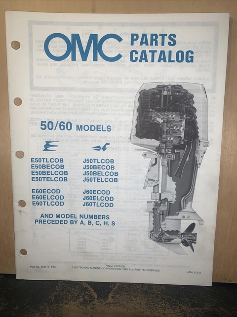JOHNSON EVINRUDE -PARTS List- For 50/60 Models. 1985 Outboard. £7.09 ...