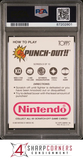 1989 TOPPS NINTENDO Scratch-Off #8 Punch-Out!! Screen 8 Psa 10 N3942995 ...