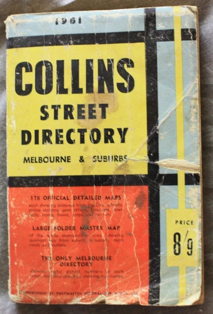 VINTAGE - COLLINS Street Directory 1961 (fold out map) - Melbourne and ...