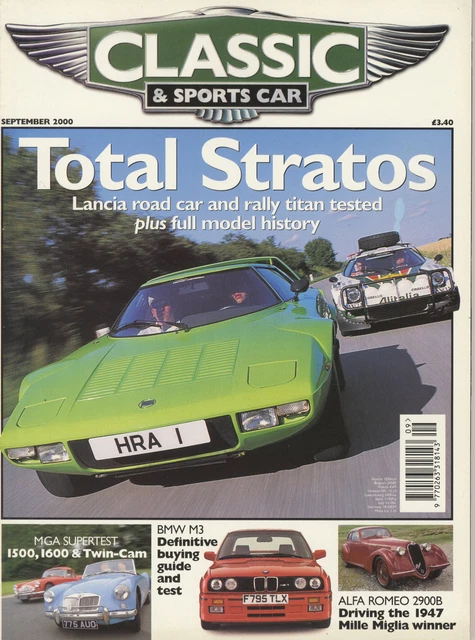 CLASSIC AND SPORTSCAR 09/2000 LANCIA STRATOS BMW M3 MGA 1500 1600 & TC ...
