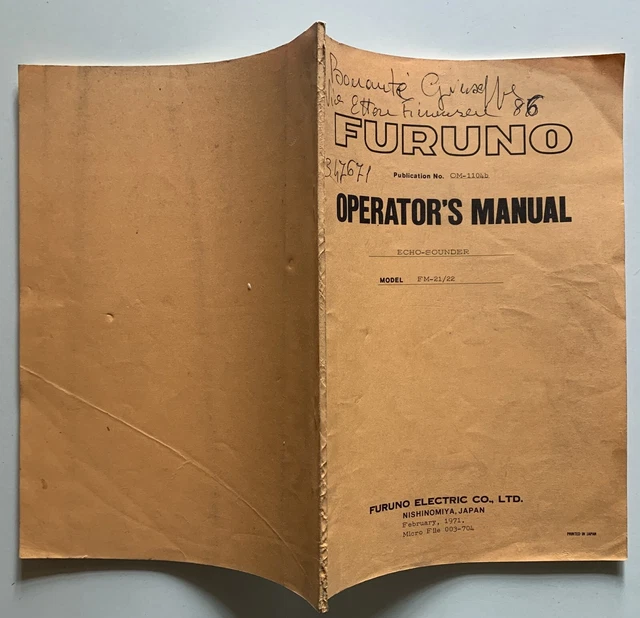 1971 FURUNO ELECTRIC Operator's Manual Echo Sounder Model Fm-21/22 £41. ...