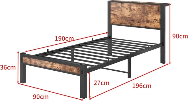 METAL BED FRAME with Wooden Headboard Storage Platform Mattress Base £ ...