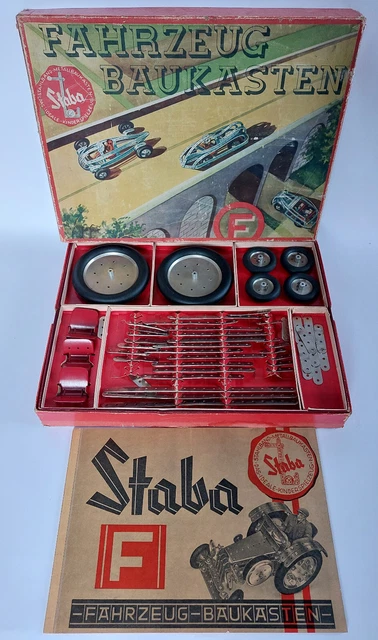 STABA: FAHRZEUG-BAUKASTEN, MODELL F, zweilagig, mit Vorlagen, 1950er ...