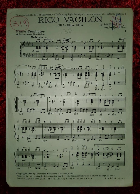 RICO VACILON CHA-CHA-CHA Sheet Music (Piano Conductor). Ref00069 £9.99 ...