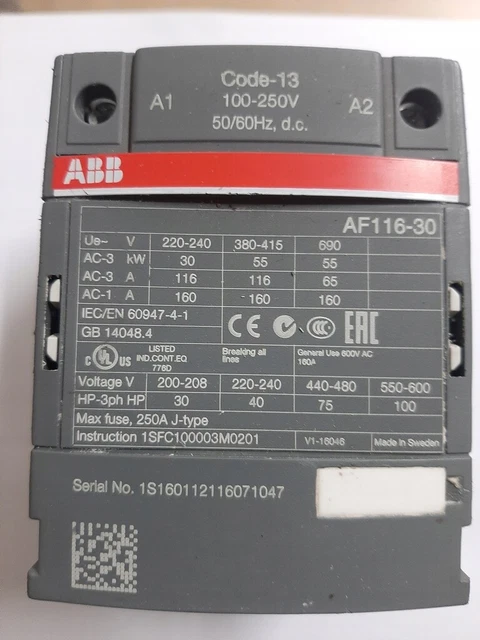 ABB AF116-30-11-11 CONTACTOR 100-250V DC / # 6 KXK 3383 £578.38 - PicClick UK