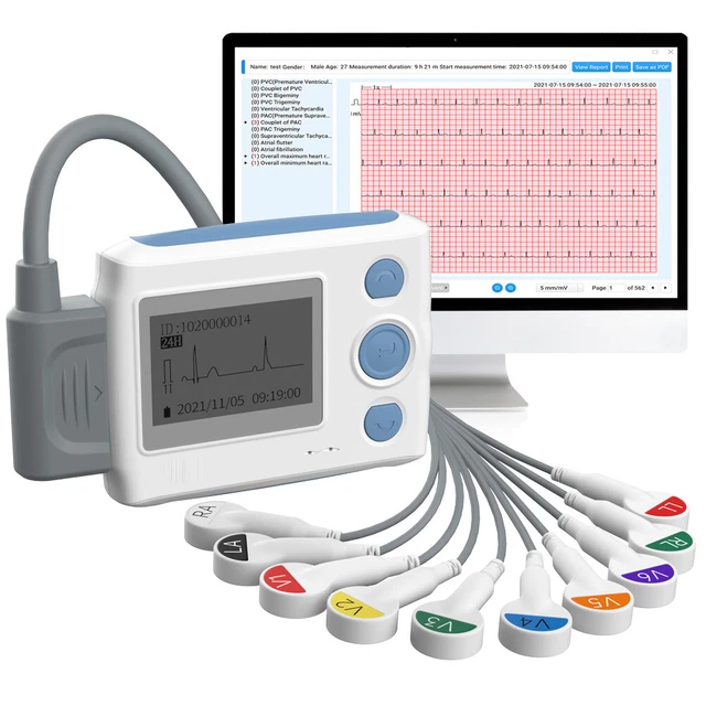 24H HOLTER MONITOR EKG ECG Monitor with PC Software AI-ECG Analysis Detects Afib £449.99 ...
