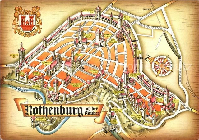 72296442 ROTHENBURG TAUBER city map with sights coat of arms Rothenburg ...