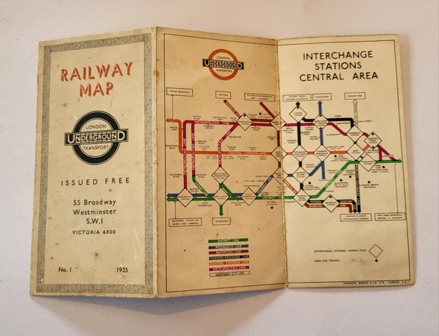 VINTAGE NO.1 1935 London Underground Railway foldout map Johnson Riddle ...