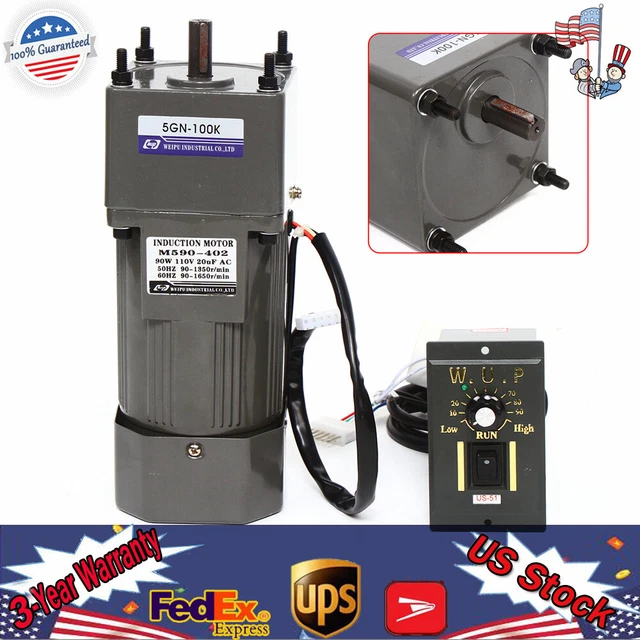 AC GEAR MOTOR Electric Variable Speed Controller Torque 90W 1:100 0-13 ...