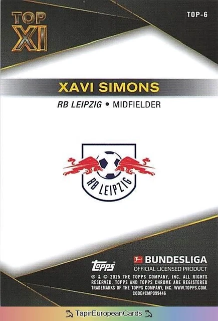 XAVI SIMONS SP 2025 Topps Chrome Bundesliga Top XI RB Leipzig #TOP-6 ...