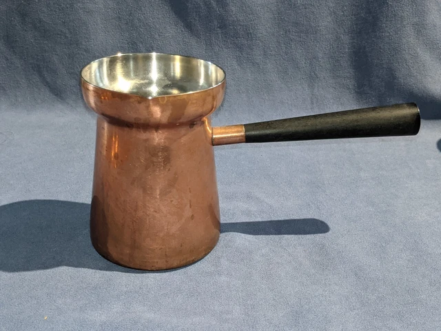 VINTAGE COPPER TURKISH Coffee Pot Wood Handle Unreadable Mark (Box G4 ...