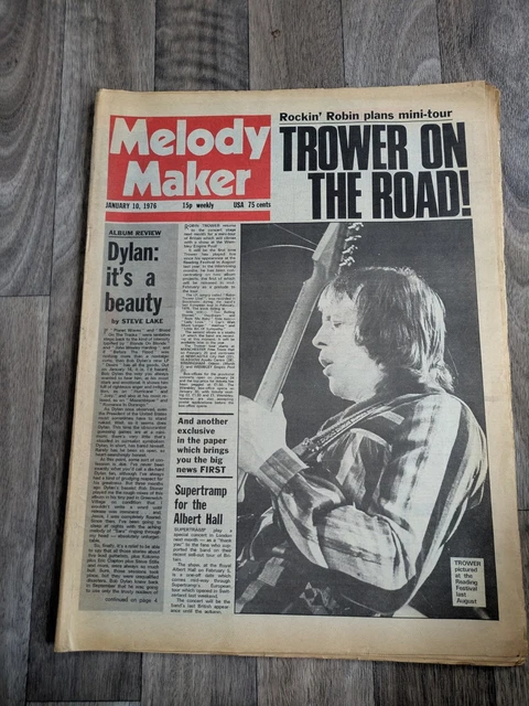 MELODY MAKER MUSIC Paper 10th Jan 1976 Robin Trower/Smokie Robinson/Quo ...