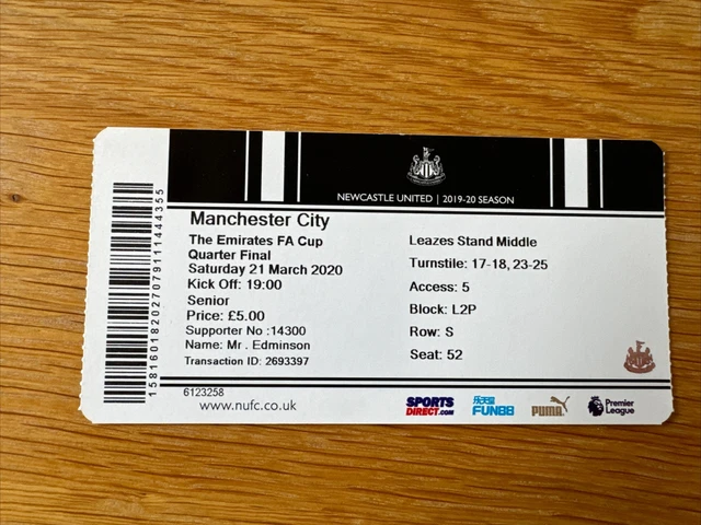 NEWCASTLE UNITED V Manchester City 21.03.20 F.A. CUP QUARTER-FINAL ...