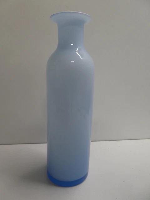 VINTAGE STUDIO ART Glass Vase Bottle Cased Blue White Mid Century $56. ...