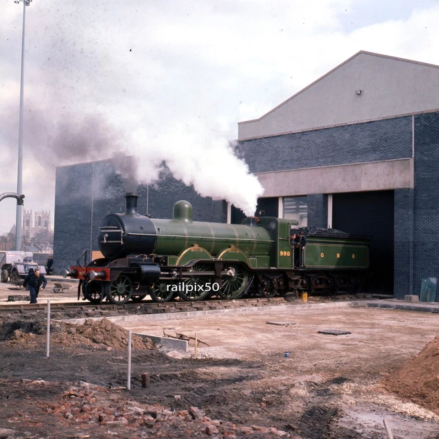 ORIGINAL LARGER RAILWAY TRAIN COLOUR SLIDE GNR No.990 VERY RARE Please ...