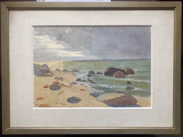 ::CARL PLINKE *1867 Ostseestrand Aquarell Signiert Bezeichnet Küste Antik Norden EUR 280,00 ...