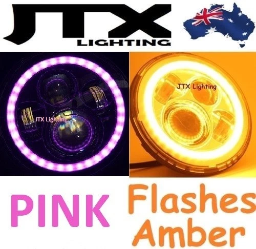 7& LED HEADLIGHTS PINK Halo to suit Toyota Hilux LN46 RN30 RN40 RN41 ...