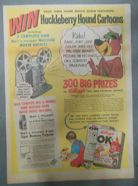 KELLOGG'S CEREAL AD: Huckleberry Hound Cartoons From 1960 Size: 11 x 15 ...
