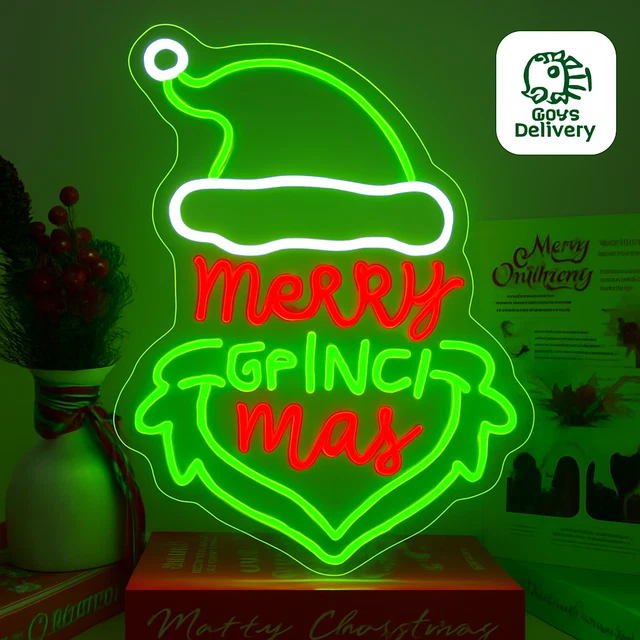 MERRY GRINCH MAS Neon Sign Green Monster LED Wall Decor Kids Bedroom ...