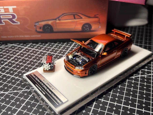 MOTORHELIX 1/64 NISSAN Skyline GT-R R34 Nismo Z-Tune Orange With Engine ...