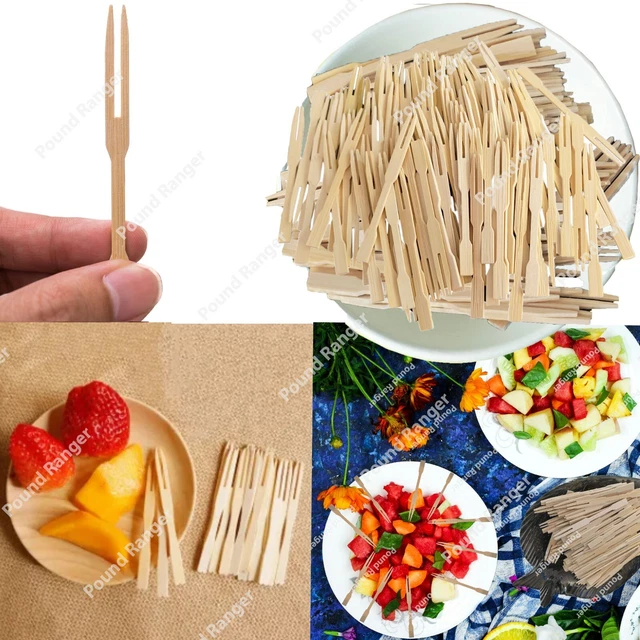 PACK OF 20 50 100 Mini Food Fruit Picks Forks Two Prongs BBQ Skewers ...