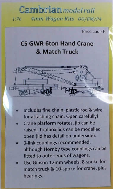CAMBRIAN MODELRAIL, C005, GWR 6 ton Hand Crane & Match Truck, 00/4MM ...