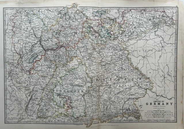 1884 EMPIRE OF Germany, South Hand Coloured Original Antique Map by ...