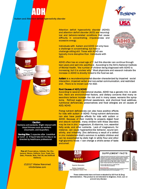 ADH-AUTISM & ATTENTION Deficit Hyperactivity a Neuro disorder (Adult Caps 60ct) £71.68 - PicClick UK