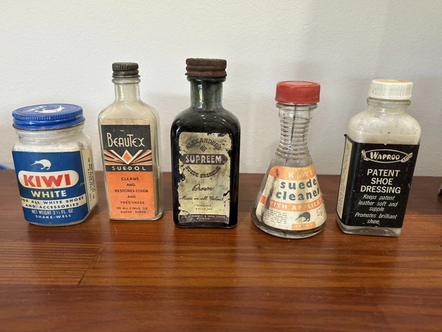 5 X VINTAGE Glass Bottles Kiwi Shoe Leather/Suede Cleaner-Waproo ...