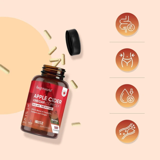 WEIGHTWORLD APPLE CIDER Vinegar Complex 180 Vegan Capsules Turmeric ...