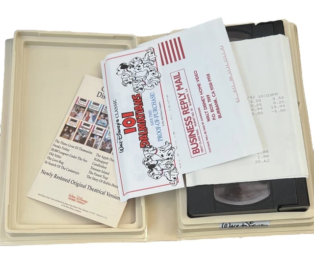 101 DALMATIANS VHS Black Diamond Walt Disney Original Receipt/ Proof Of ...