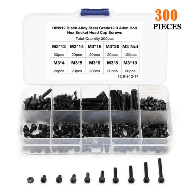 300PCS 4-20MM M3 Screws Kit Hex Socket Head Cap Screw Small DIY ...