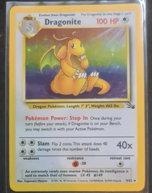 JUEGO DE CARTAS coleccionables Pokémon Dragonite Base Set 4/62 Holo ...
