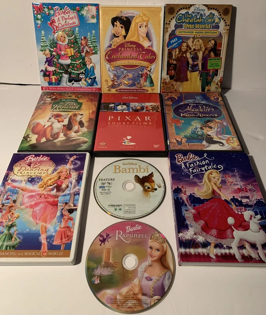 10 CHILDREN'S DVD LOT MIXED Princess Barbie Aladdin Pixar Short Films ...