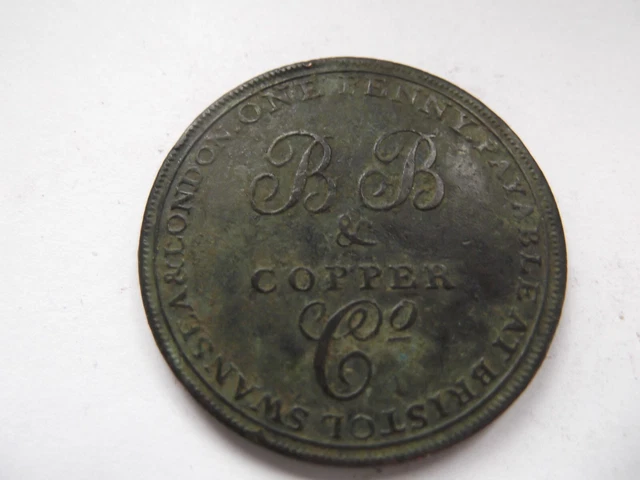 19TH CENTURY SOMERSET Copper One Penny Token Bristol B&B Copper Co Arms ...