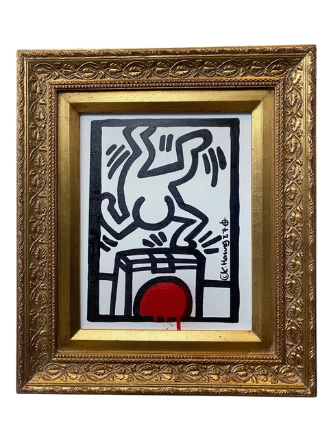 KEITH HARING RED Lucky Strike Graffiti Street Pop Art Original Painting ...