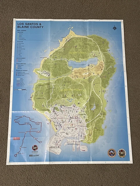 GRANT THEFT AUTO V Los Santos And Blaine County Collector’s Map Poster ...