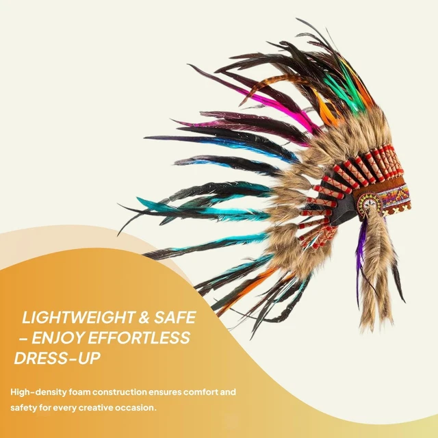 FEATHER HEADDRESS COSTUME Fancy Dress Adults Handcrafted Indian Headdress £23.38 - PicClick UK