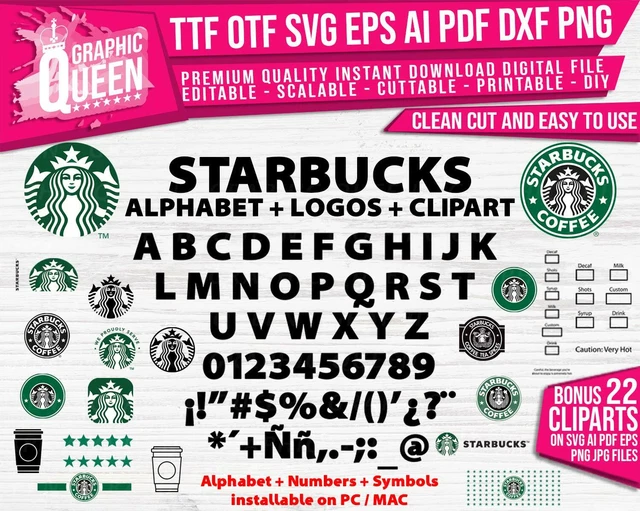 STARBUCKS FONT TTF SVG logo wrap +22 Clipart PNG Installable Alphabet ...