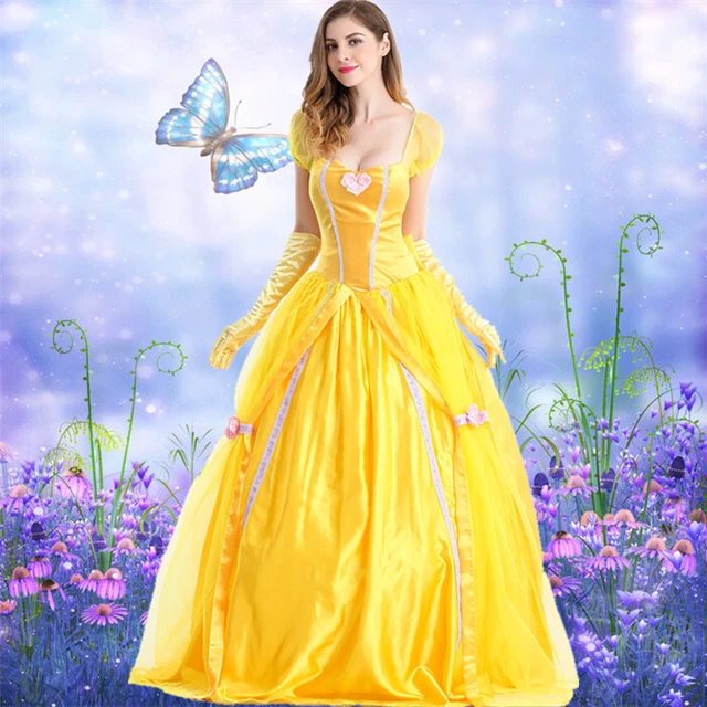 BEAUTY AND THE Beast Princess Yellow Dress Uniform Halloween Cosplay ...