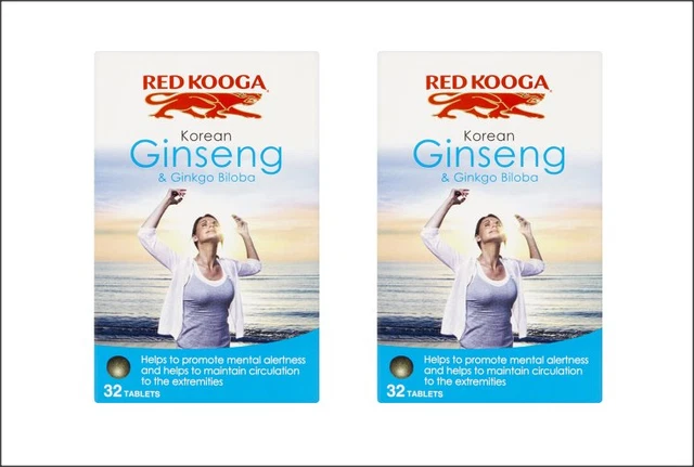 2 X BOXES Red Kooga Korean Ginseng & Ginkgo Biloba. 32 Tablets per Box ...