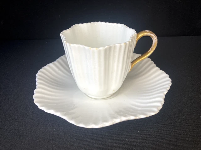 LATE VICTORIAN WHITE & Gilt Coalport Fluted Tea Cup And Saucer c.1890s ...