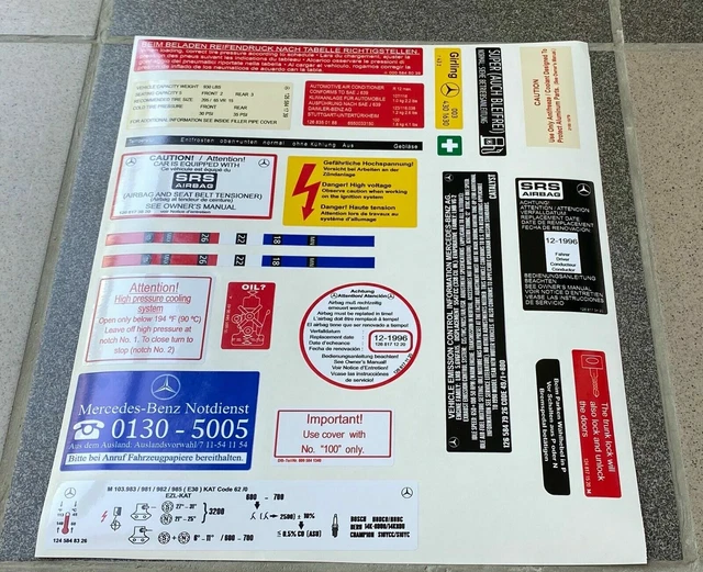 MERCEDES-BENZ W126 C126 Decal Set Stickers For All Models Engines Best ...