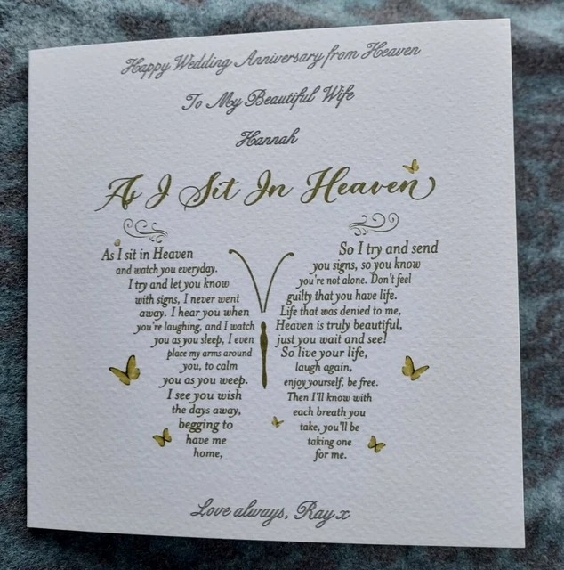 HANDMADE PERSONALISED WEDDING Anniversary From Heaven Card, As I Sit In ...