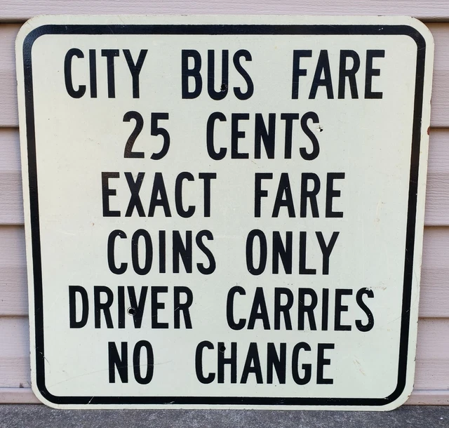 RARE VINTAGE 1950S City Bus Fare Sign Gas Oil Transportation Transit ...