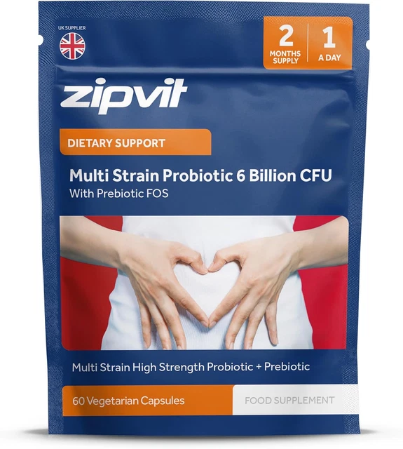 MULTI STRAIN PROBIOTIC 6 Billion CFU with Prebiotic, Live Bio Cultures ...