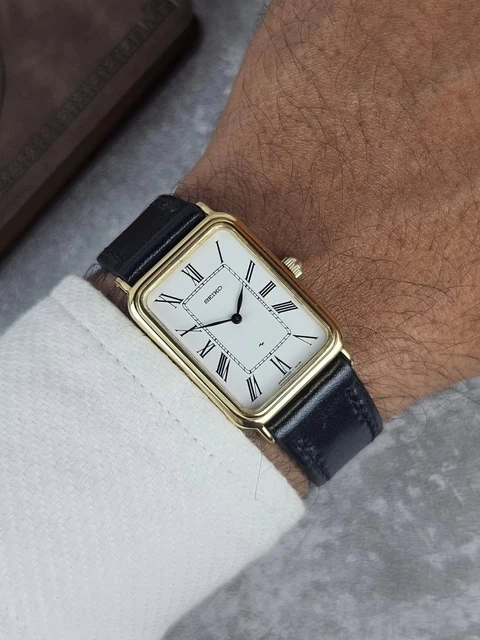 RARE MONTRE SEIKO Tank à remontage manuel Roman 2220-3460 cadran blanc ...