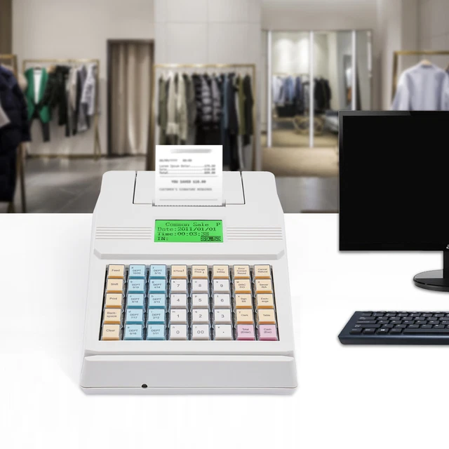 THERMAL ELECTRONIC CASH Register POS System 40 Keys LCD for Supermarket ...